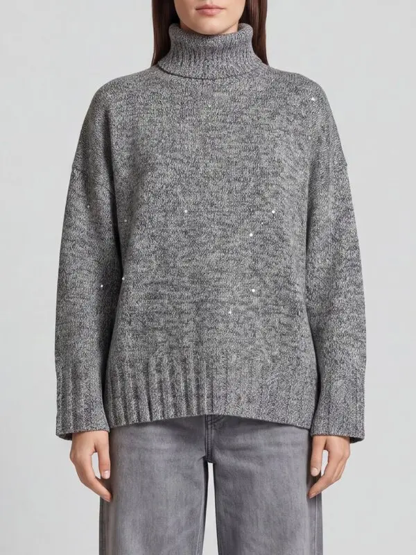 Pinko Wool Blend Sequined Turtleneck Jumper With Dropped Shoulders