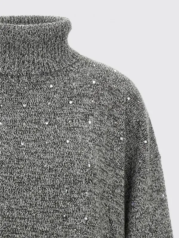 Pinko Wool Blend Sequined Turtleneck Jumper With Dropped Shoulders