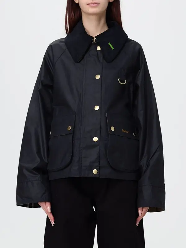 Barbour Modern Spey Cropped Waxed Cotton Jacket With Velvet Collar - Blue