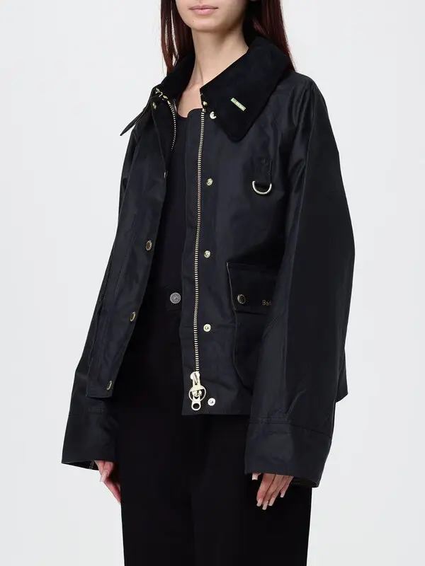Barbour Modern Spey Cropped Waxed Cotton Jacket With Velvet Collar - Blue