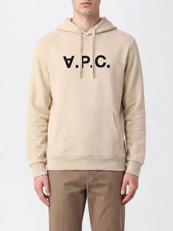 A.p.c. Cotton Logo Hoodie With Kangaroo Pocket - Mastic