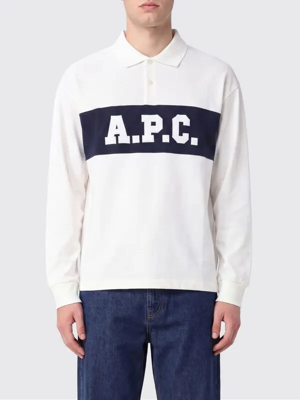 A.p.c. Long-sleeved Cotton Polo Shirt With Contrast Logo - White