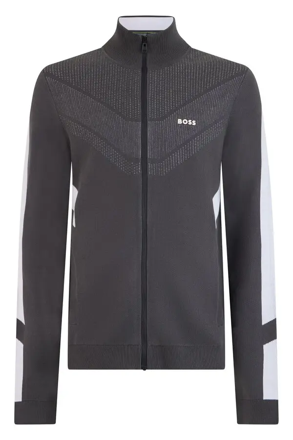 BOSS Cotton Sweatshirt With Zip And High Collar