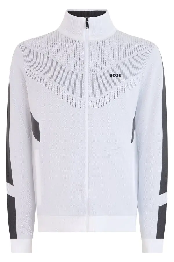 BOSS Lightweight Cotton High Collar Zip-up Sweater