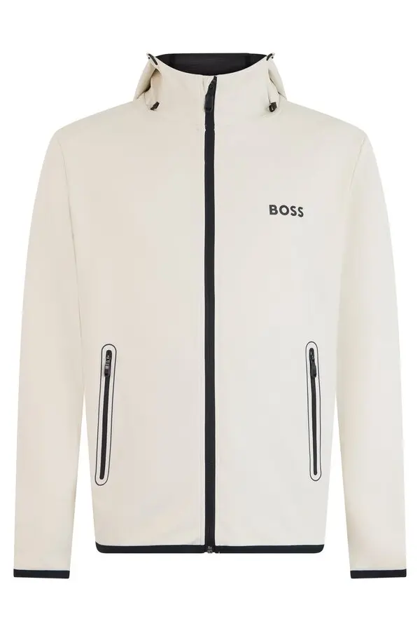 BOSS Technical Fabric Zip-up Hoodie Sweatshirt With Adjustable Hood And Zip Pockets