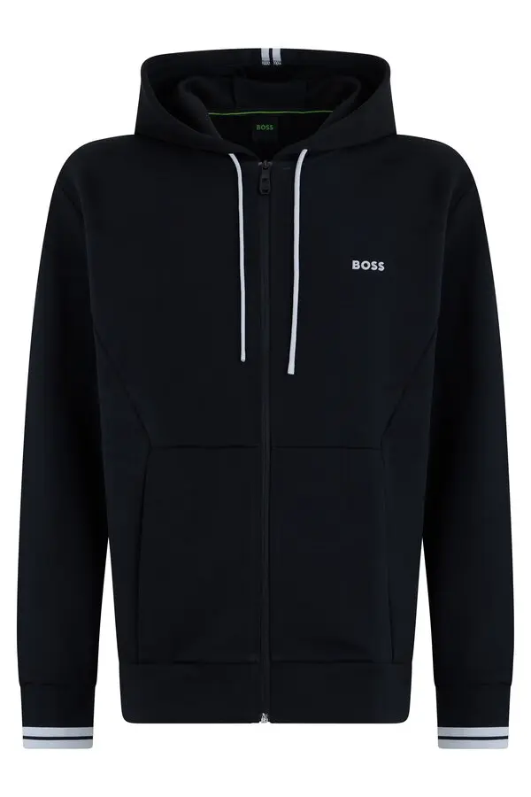 BOSS Solid Cotton Zip-front Hooded Sweatshirt