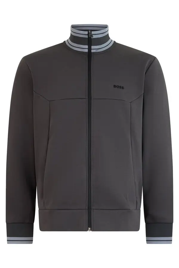 BOSS Lightweight Cotton Zip Hoodie With High Collar Pocket