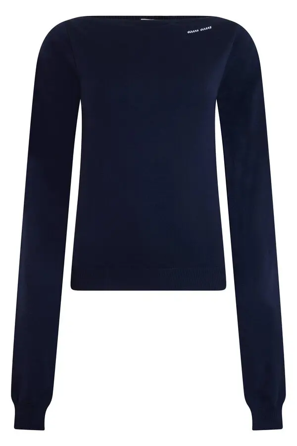Miu Miu Virgin Wool Boat Neck Sweater - Blue