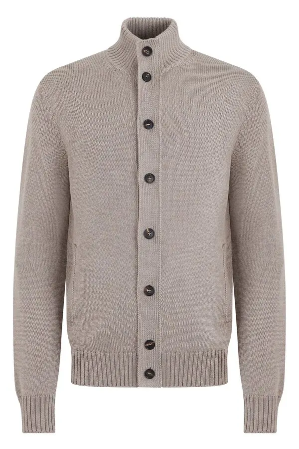 SLOWEAR High Collar Button-front Wool Cardigan - Beige