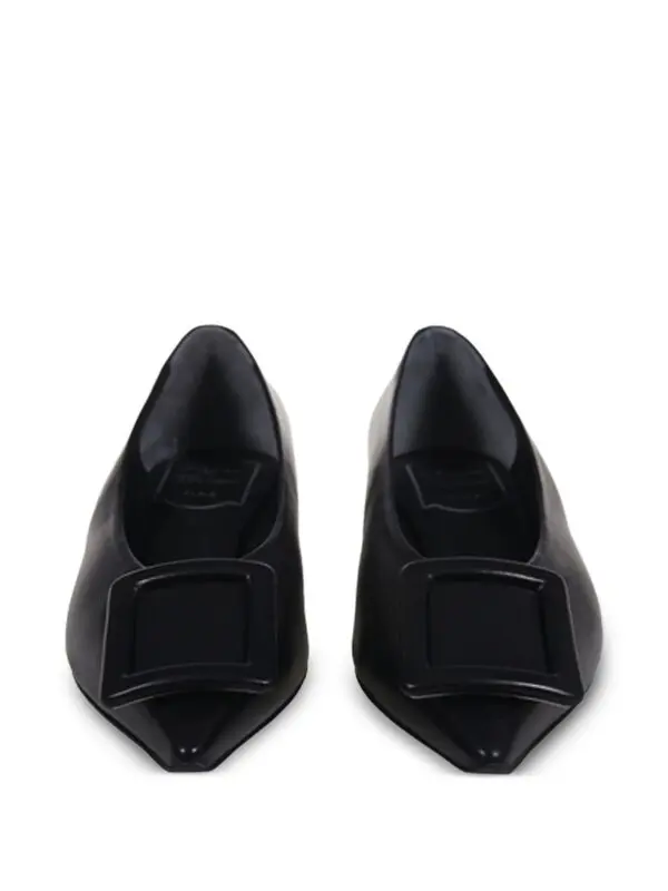 ROGER VIVIER Pointed Toe Leather Ballet Flats - Black