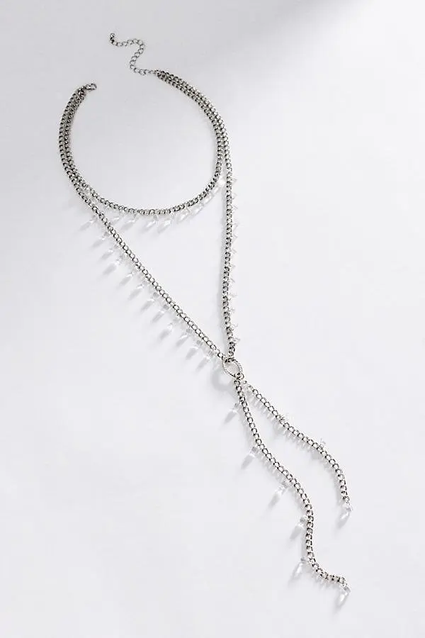 Anthropologie Crystal Drop Lariat Necklace - Silver/clear