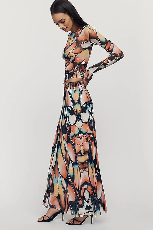 AFRM Sera Butterfly Maxi Skirt - Brandy Butterfly