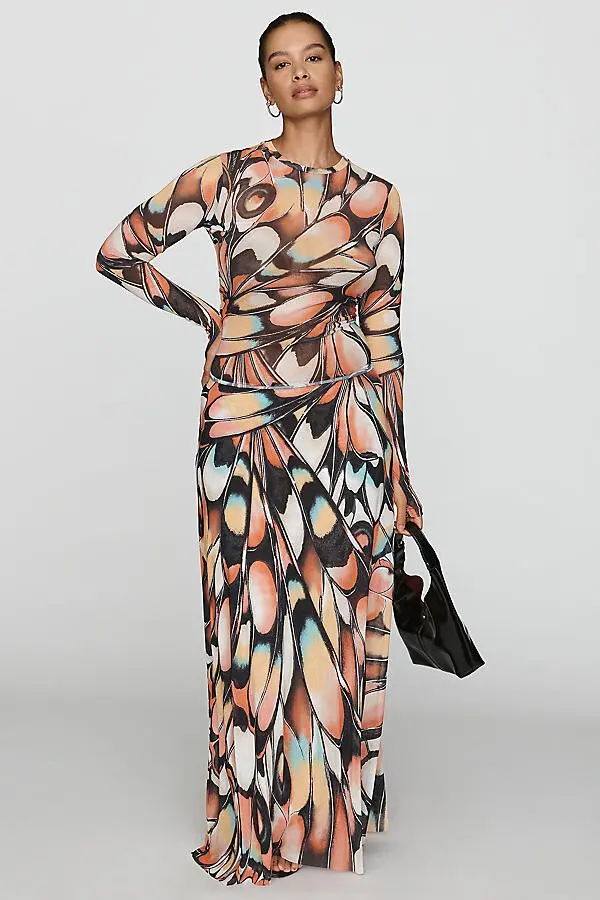 AFRM Sera Butterfly Maxi Skirt - Brandy Butterfly