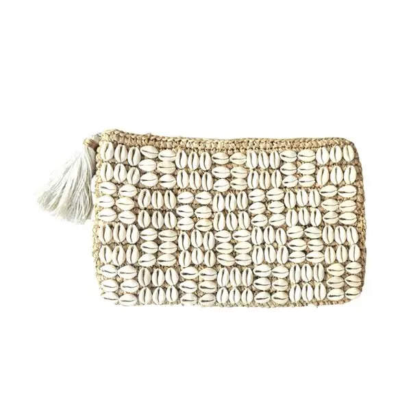 OHSUN Neutrals / Cali Cowrie Shell & Raffia Clutch