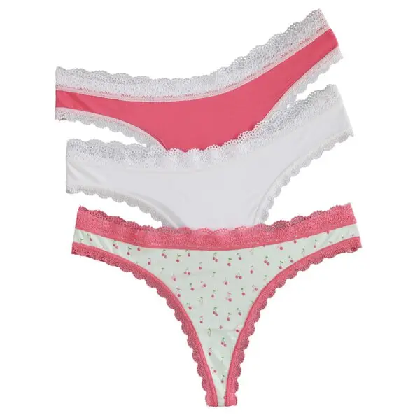 BUMBOO LONDON White / Pink Three-pack Thongs Cherry Collection