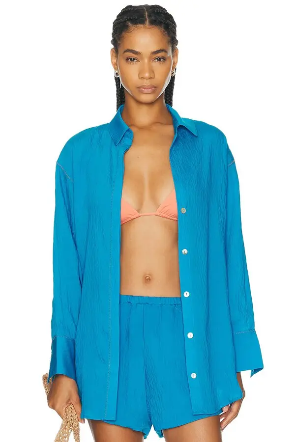 VIX PAULA HERMANNY X Rosie Huntington-whiteley Baily Long Sleeve Shirt - Blue