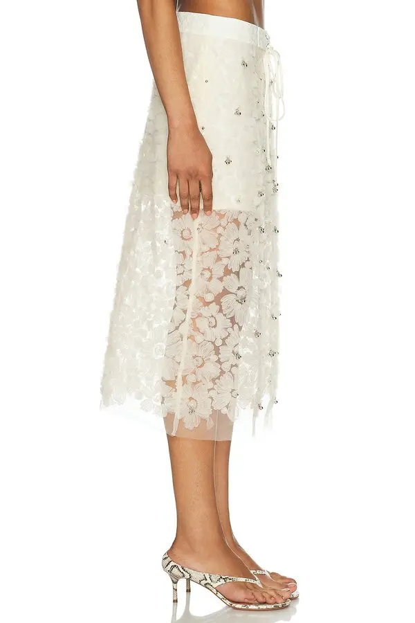 SIEDRES Siam Sheer Floral Applique Midi Skirt