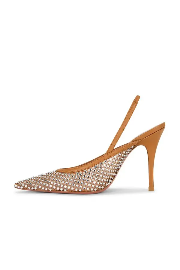 Amina Muaddi Felicia 100 Crystal Net Sling Pump In Tan - Latte