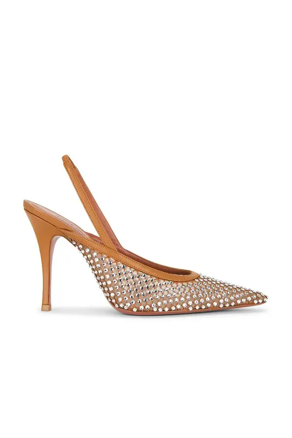 Amina Muaddi Felicia 100 Crystal Net Sling Pump - Latte