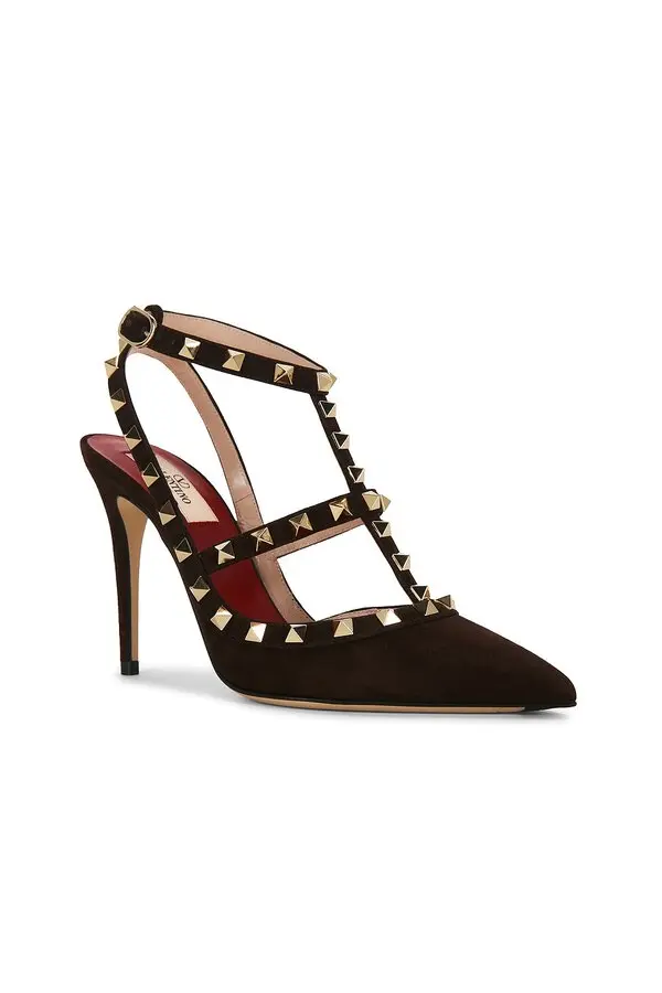 Valentino Garavani Rockstud Ankle Strap Pump - Ebony Brown