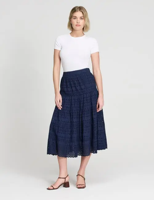 FINERY LONDON Broderie Anglaise Tiered Midi Skirt