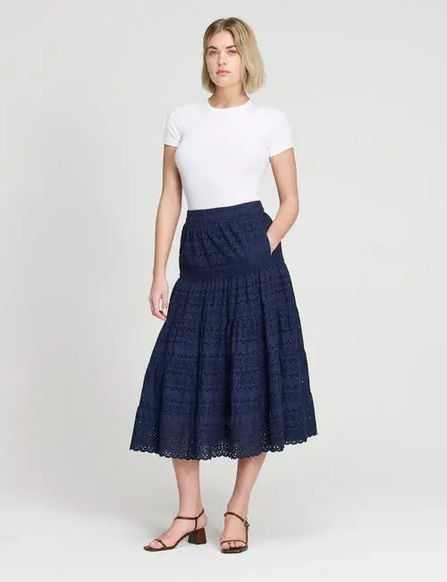FINERY LONDON Broderie Anglaise Tiered Midi Skirt