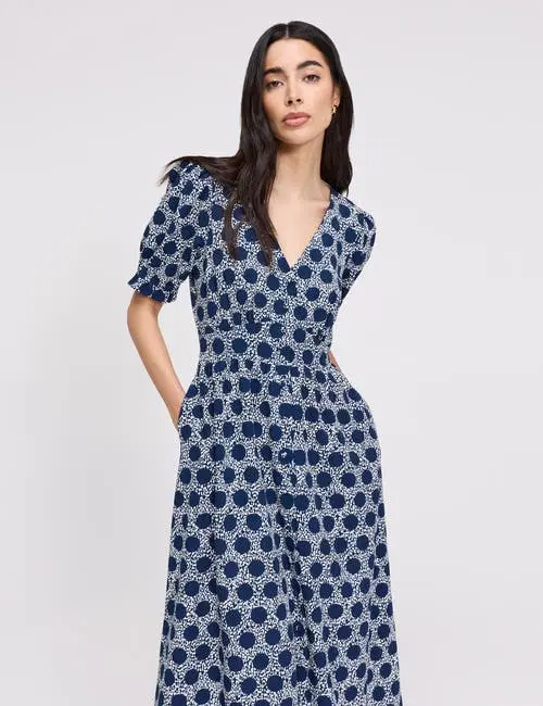 FINERY LONDON Petite Samantha Midi Dress - Navy Spot