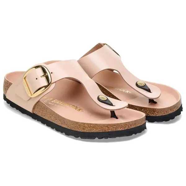 BIRKENSTOCK Gizeh Big Buckle Natural Leather Patent Sandals - Beige