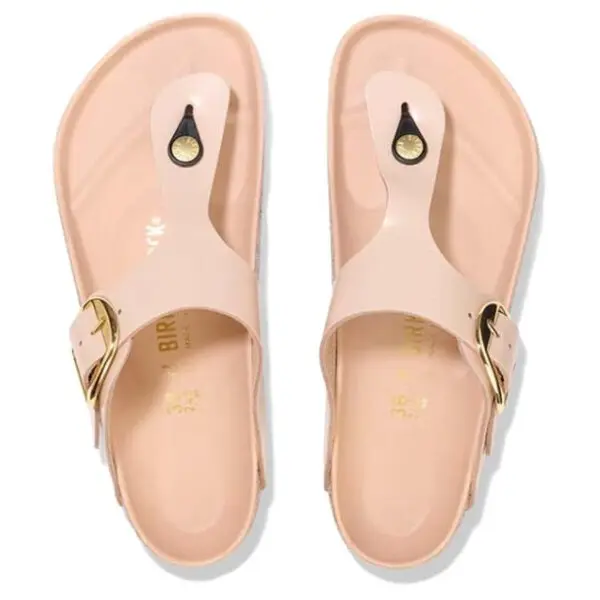 BIRKENSTOCK Gizeh Big Buckle Natural Leather Patent Sandals - Beige
