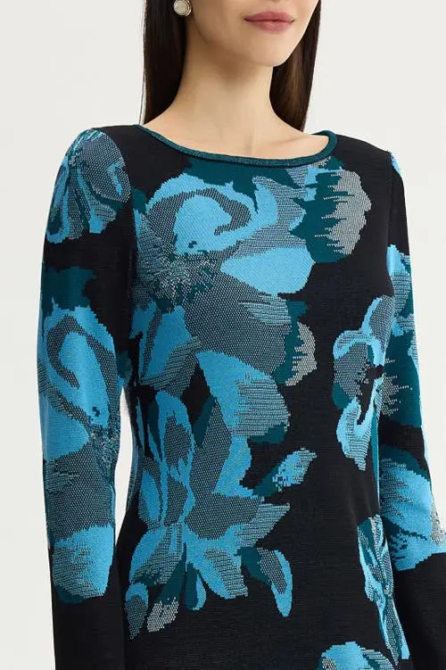 Ming Wang Floral Jacquard Soft Knit Midi Dress
