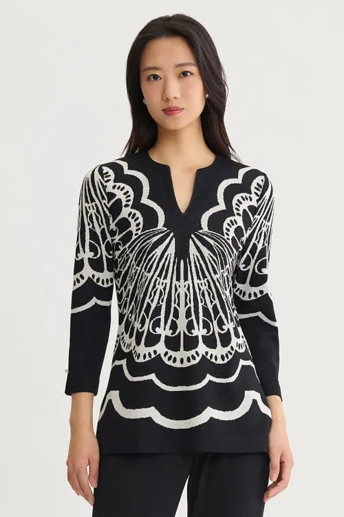 Ming Wang Feminine Soft Jacquard Knit Tunic