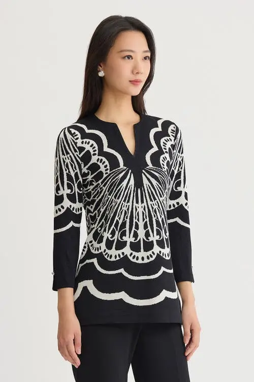 Ming Wang Feminine Soft Jacquard Knit Tunic