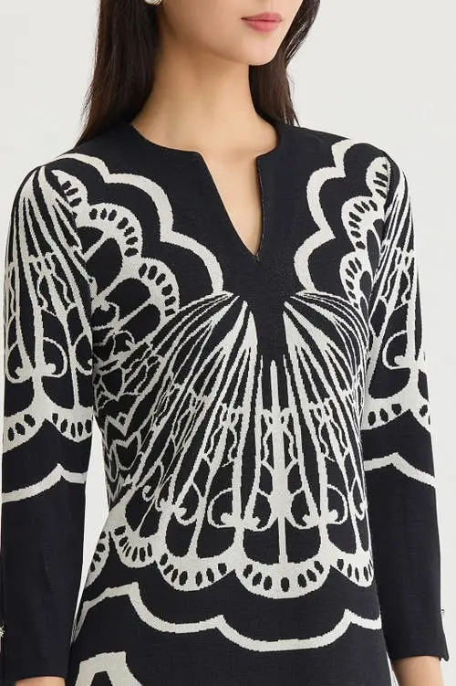 Ming Wang Feminine Soft Jacquard Knit Tunic