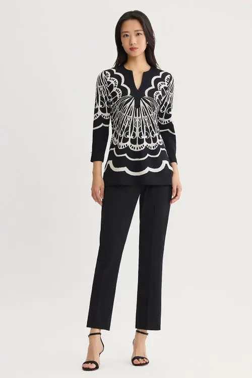 Ming Wang Feminine Soft Jacquard Knit Tunic