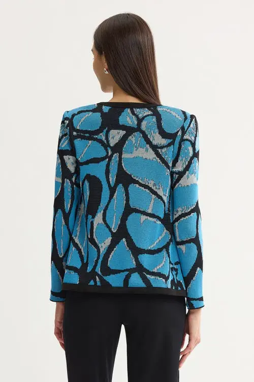 Ming Wang Abstract Jacquard Suede Trim Knit Jacket