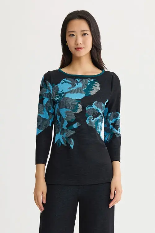 Ming Wang Floral Jacquard Knit Tunic
