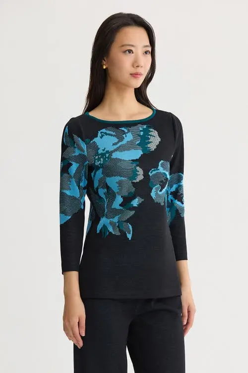 Ming Wang Floral Jacquard Knit Tunic