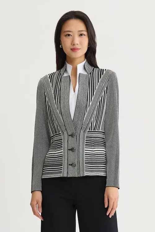 Ming Wang Monochrome Striped Knit Jacket