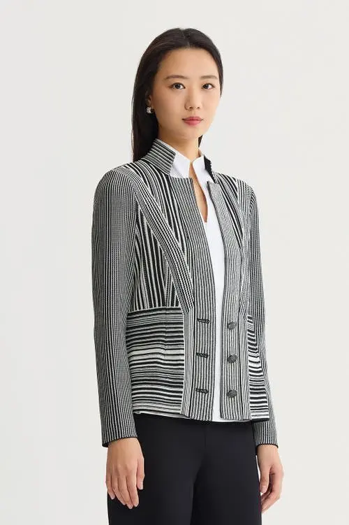 Ming Wang Monochrome Striped Knit Jacket