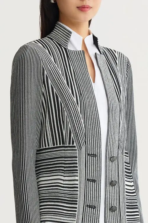 Ming Wang Monochrome Striped Knit Jacket