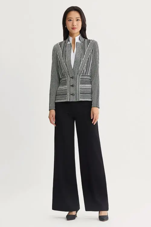 Ming Wang Monochrome Striped Knit Jacket