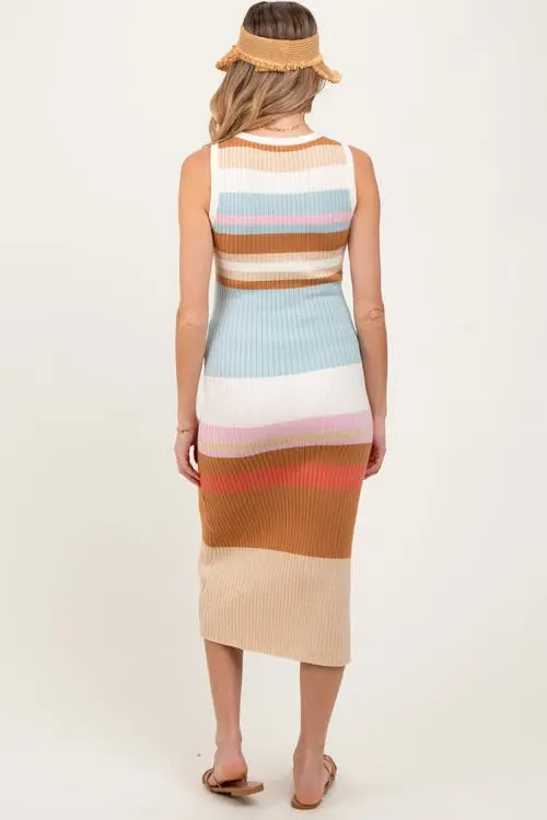 PINKBLUSH Colorblock Striped Knit Sleeveless Midi Maternity Dress