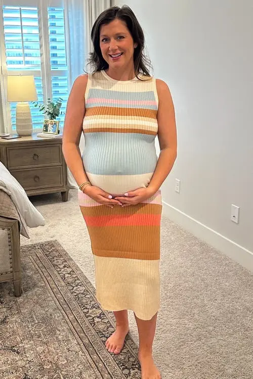 PINKBLUSH Colorblock Striped Knit Sleeveless Midi Maternity Dress