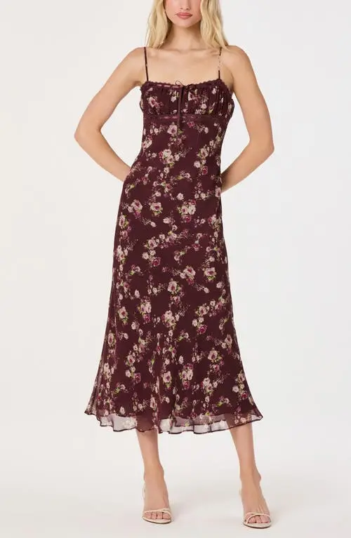 Astr The Label Floral Lace Trim Midi Dress - Wine Floral