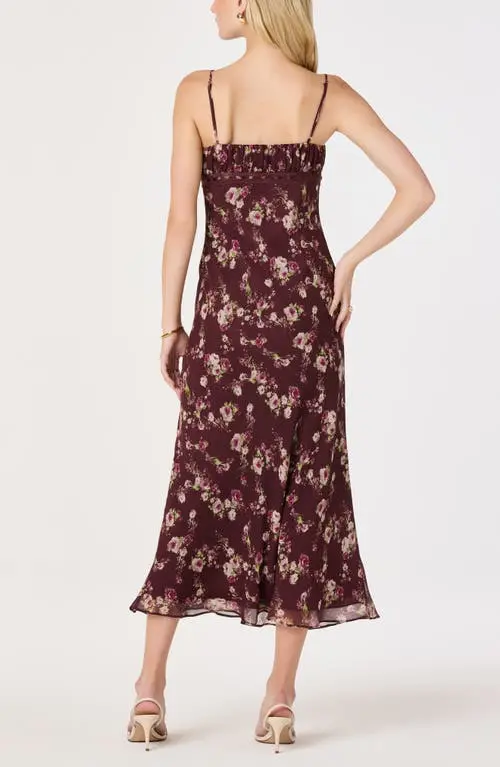 Astr The Label Floral Lace Trim Midi Dress - Wine Floral