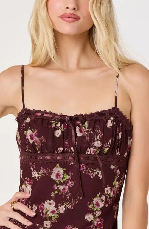 Astr The Label Floral Lace Trim Midi Dress - Wine Floral