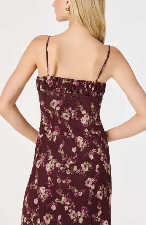 Astr The Label Floral Lace Trim Midi Dress - Wine Floral