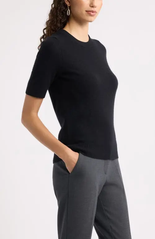 Nordstrom Cashmere Short Sleeve Crewneck Sweater - Black Rock