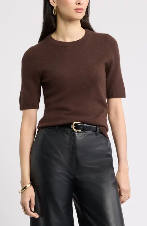 Nordstrom Cashmere Short Sleeve Crewneck Sweater - Brown Mole