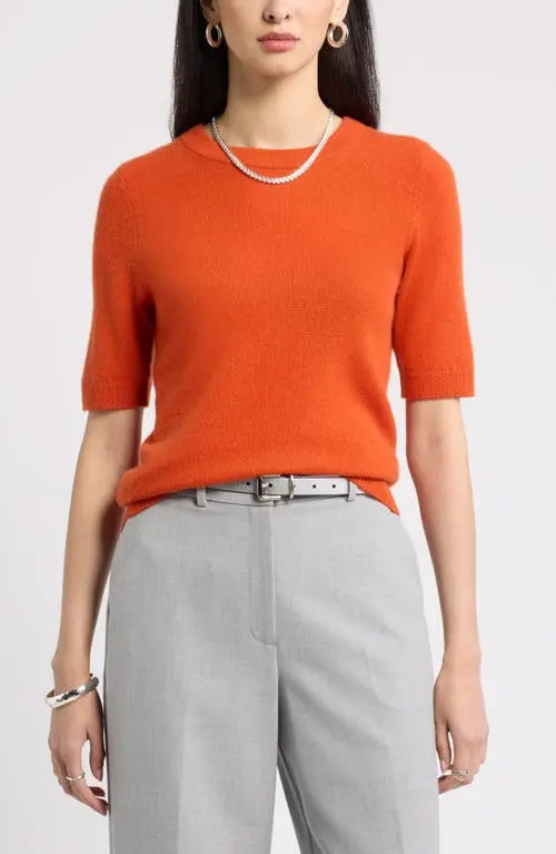 Nordstrom Cashmere Short Sleeve Crewneck Sweater - Orange Clay